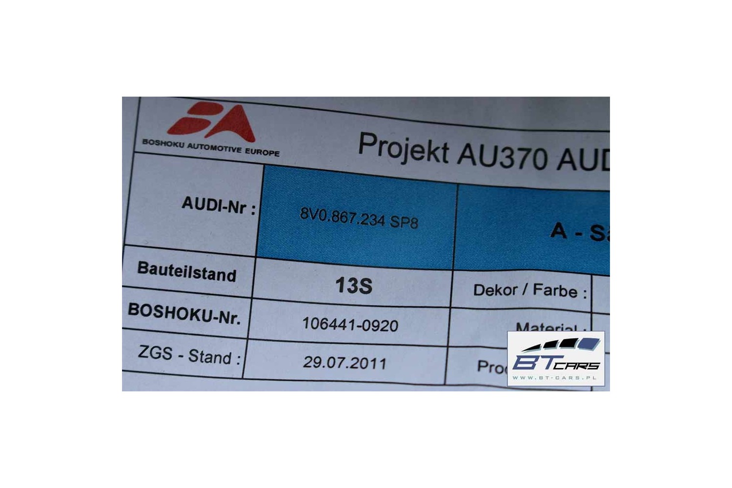 AUDI A3 SŁUPEK A POSZYCIE 8V0867233 8V0867234 8V górne 8V0 867 233 8V0 867 234 SP8 wykończenie ...